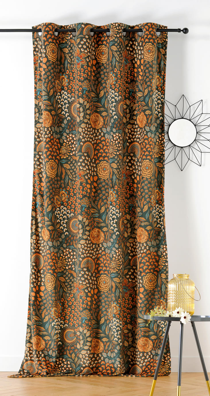 Rideau motif fleur abricot 145x260cm | Maisons du Monde