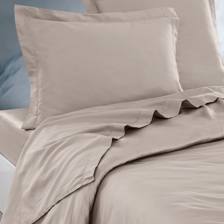 Drap plat en satin de coton 120 fils taupe 270x300 cm Versaluxe uni ...