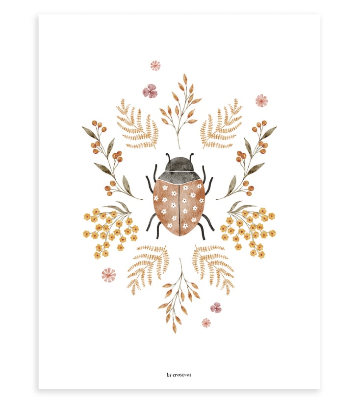 Affiche coccinelle et fleurs 30 x 40 cm Coccinella | Maisons du Monde
