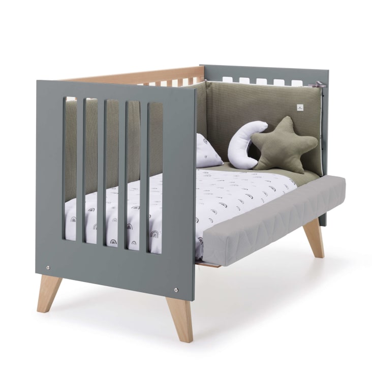 Lit bébé cododo 60x120 cm transformable en bureau bois/anthracite Nexor ...