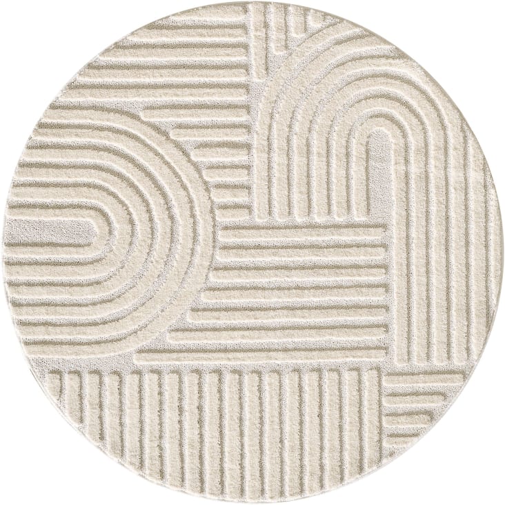 Tapis rond à relief crème 160x160cm Lena | Maisons du Monde