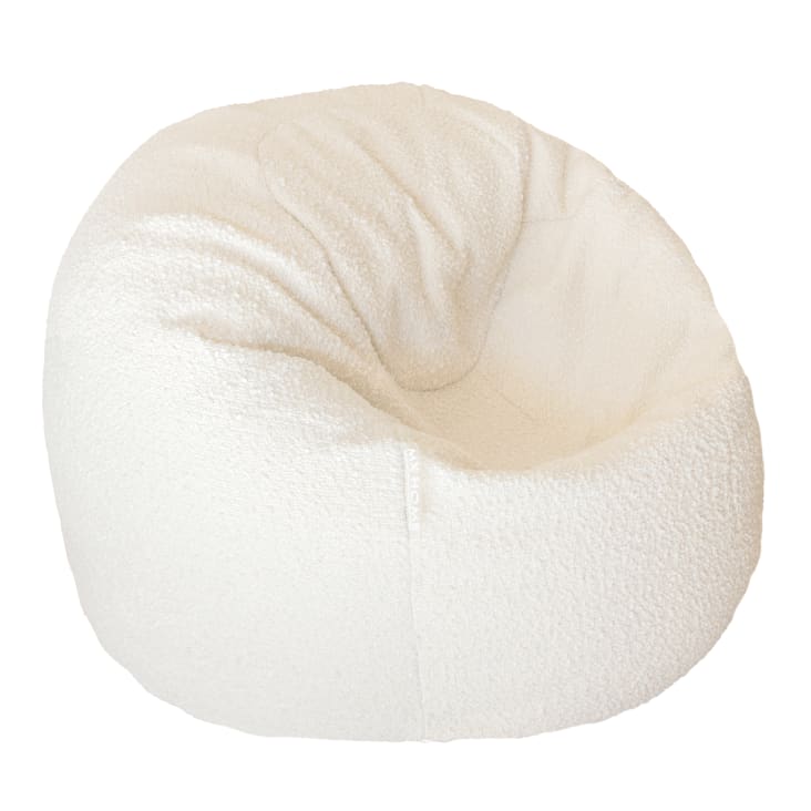 Puf de lana rizada crema blanca con funda extraíble | Maisons du Monde