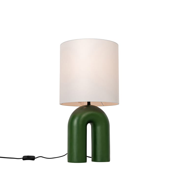 Lampe de table design verte abat-jour en lin blanc Lotti | Maisons du Monde