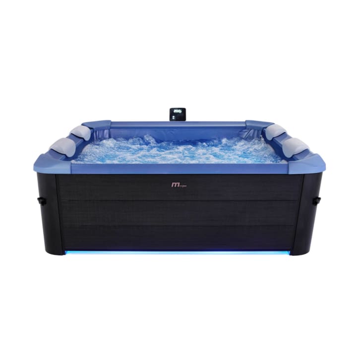Spa rigide 6 places hydromassages, 4 coussins, gris et bleu sapphire ...
