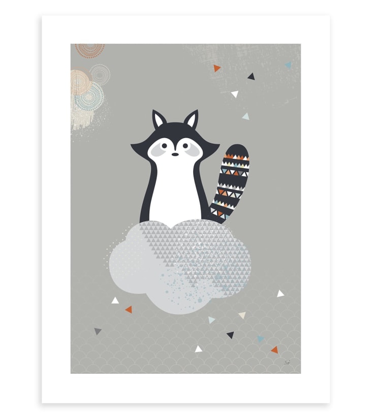 Affiche raton laveur et nuage 30 x 40 cm Maki & kitsune | Maisons du Monde