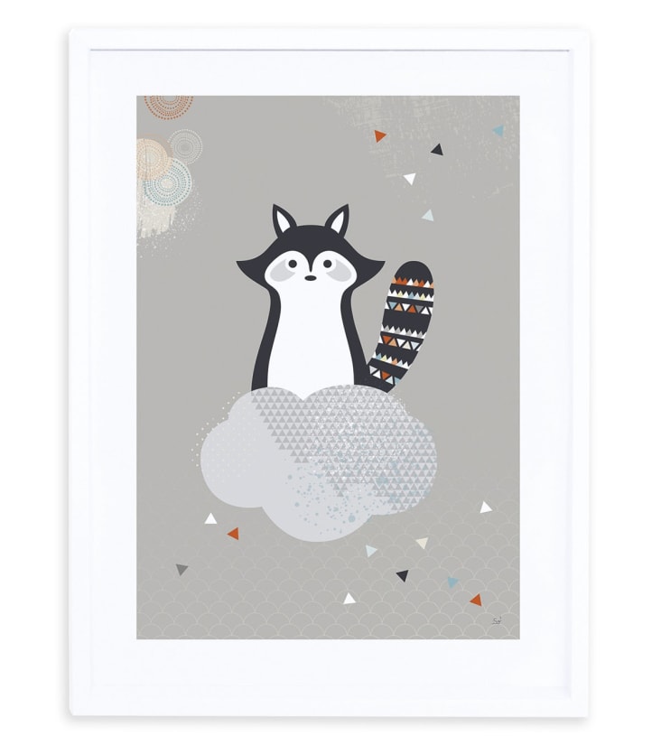 Affiche raton laveur et nuage 30 x 40 cm Maki & kitsune | Maisons du Monde