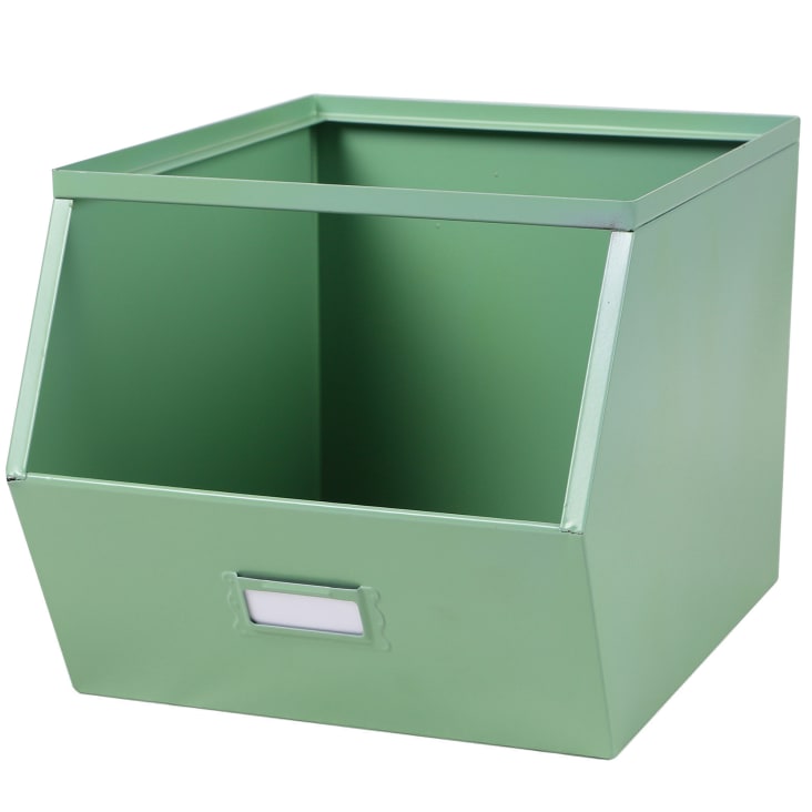 Casier de rangement en métal vert empilable avec étiquette 32x23x21cm ...