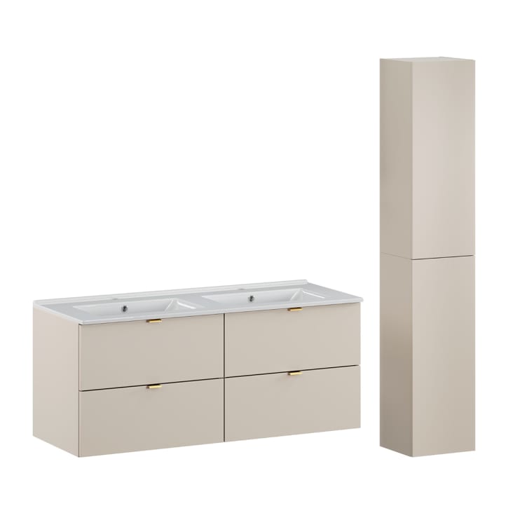 Ensemble meuble double vasque encastrée colonne stratifiés beige Azel ...
