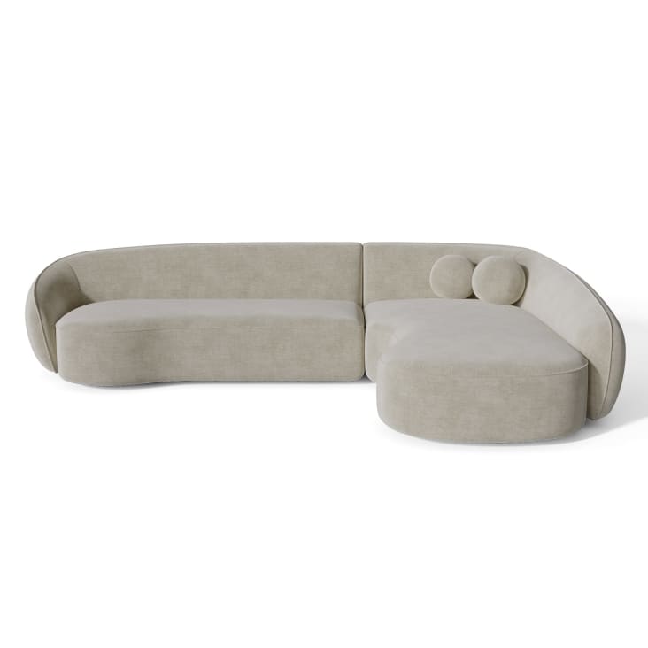 Canapé d'angle droit 4 places tissu tramé toucher doux crème Cooper ...
