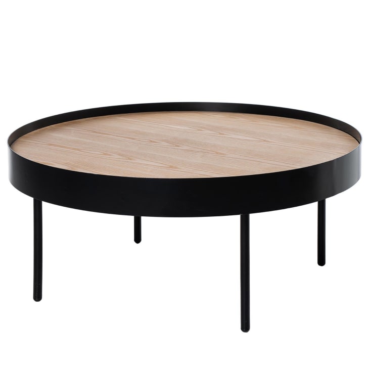 Mesa centro metálica negra redonda con tapa de chapa madera Jesse | Maisons du Monde