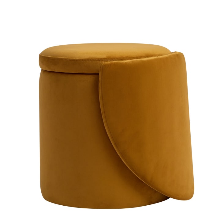 Pouf avec dossier et rangement en velours jaune moutarde | Maisons du Monde