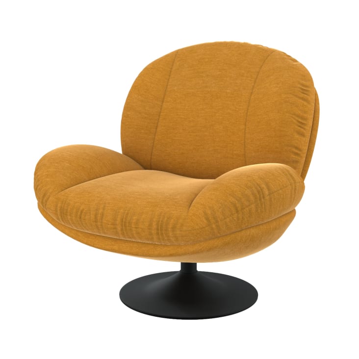 Fauteuil pivotant en tissu effet velours jaune moutarde Ricci | Maisons ...