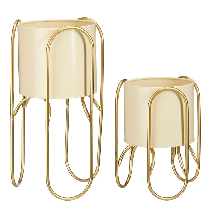 Lot de 2 cache-pots sur pied en métal jaune clair et doré H45 Donau ...