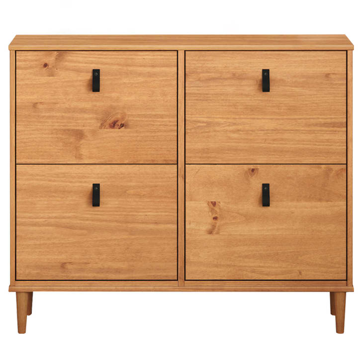 Meuble à chaussures 4 abattants en bois massif, coloris chêne Mikka | Maisons du Monde