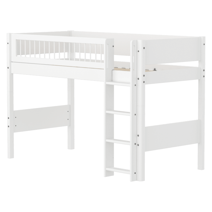 Letto rialzato con scaletta dritta in effetto legno bianco 90x200cm ...