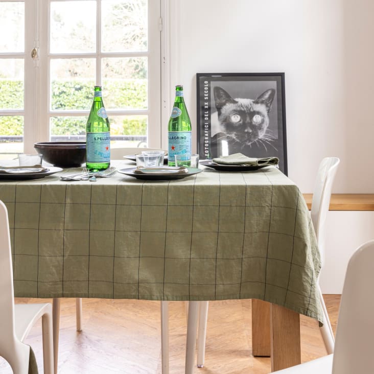 Nappe en lin et coton 160x350cm Sauge Tissage graphique | Maisons du Monde