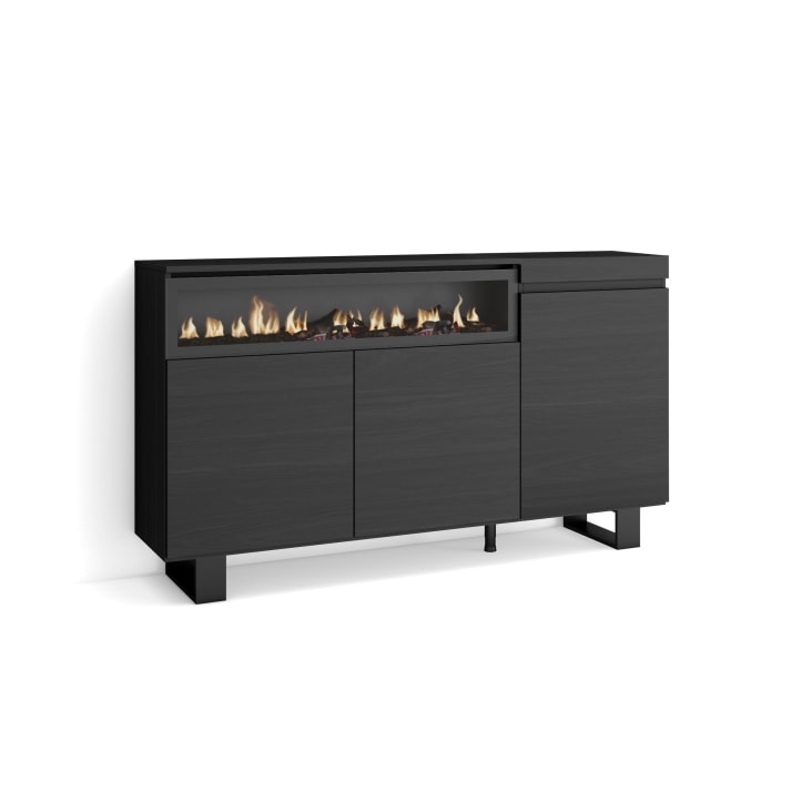 Buffet effet bois noir 150x35x87cm cheminée effet feu Cozy | Maisons du ...