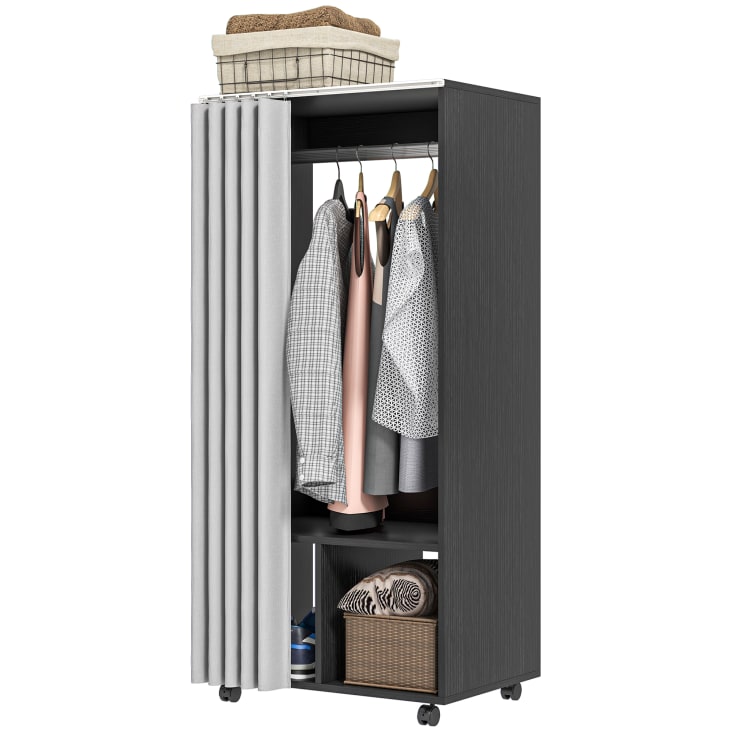 Armoire penderie mobile avec tringle et étagères polyester noir Homcom ...