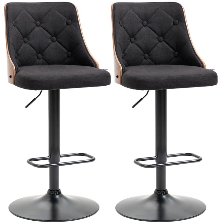 Tabourets de bar réglable en hauteur tissu capitonné noir Homcom ...