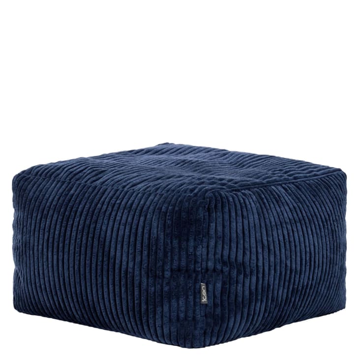 Pouf repose-pieds carré velours côtelé bleu marine Amara | Maisons du Monde