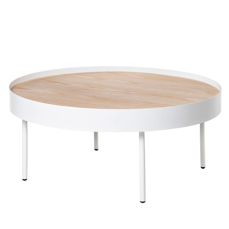 Mesa centro metálica blanca redonda con tapa de chapa madera Jesse | Maisons du Monde