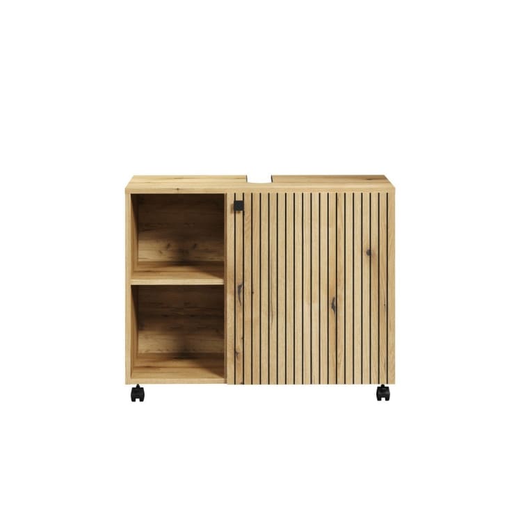 Mueble bajo lavabo con ruedas l80 cm - efecto roble y negro Pureblissbd ...