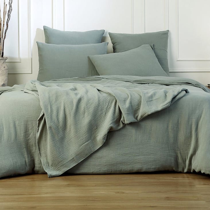Jeté de lit gaze de coton céladon 270x280 Carla | Maisons du Monde