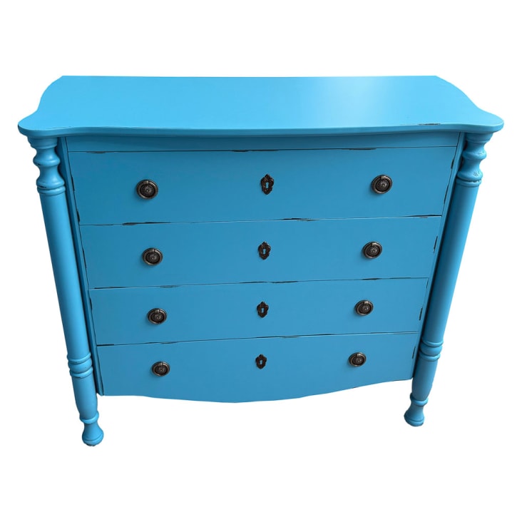Comoda de madera lacado azul envejecido de 4 cajones 100x40x90cmh cm ...