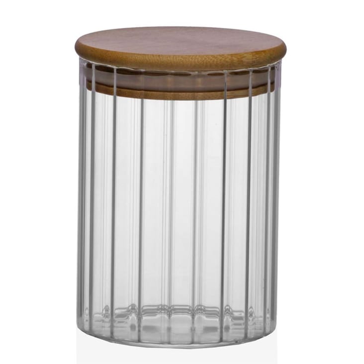 Bocal cuisine en verre strié avec bouchon bambou 550ml | Maisons du Monde