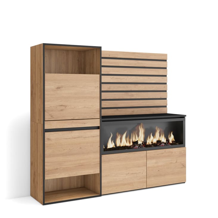 Buffet effet bois de chêne 167x35x145cm cheminée effet feu XXL Cozy ...