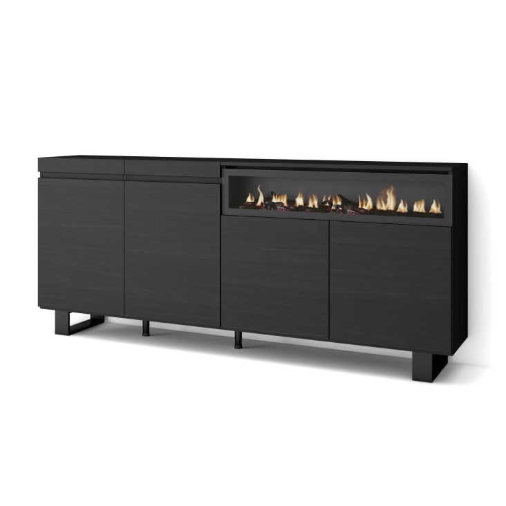 Buffet effet bois noir 200x35x87cm cheminée effet feu Cozy | Maisons du ...