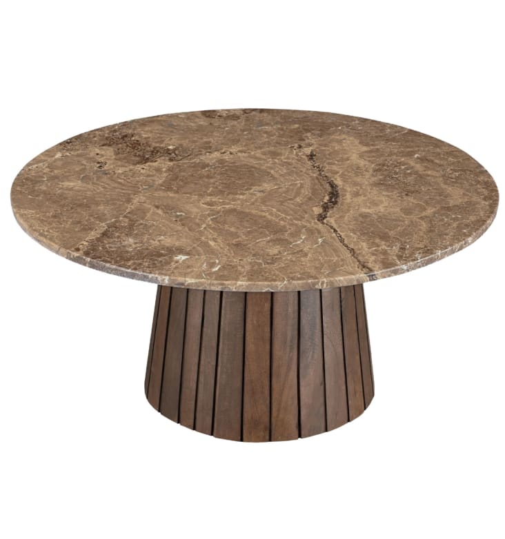 Table basse ronde D.80 cm en Marbre emperador et bois massif Milano ...