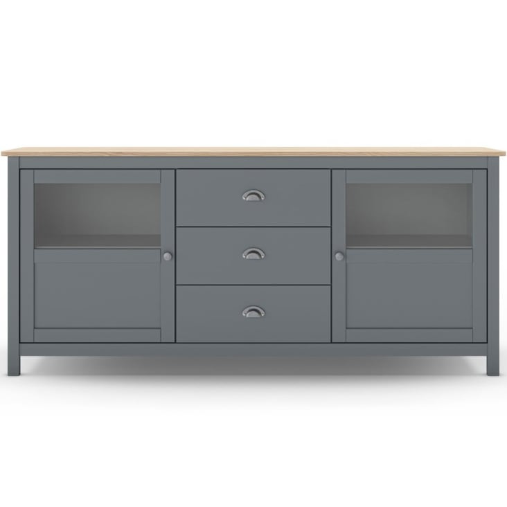 Buffet 2 portes 3 tiroirs en bois massif vert kaki 180 cm Macha ...