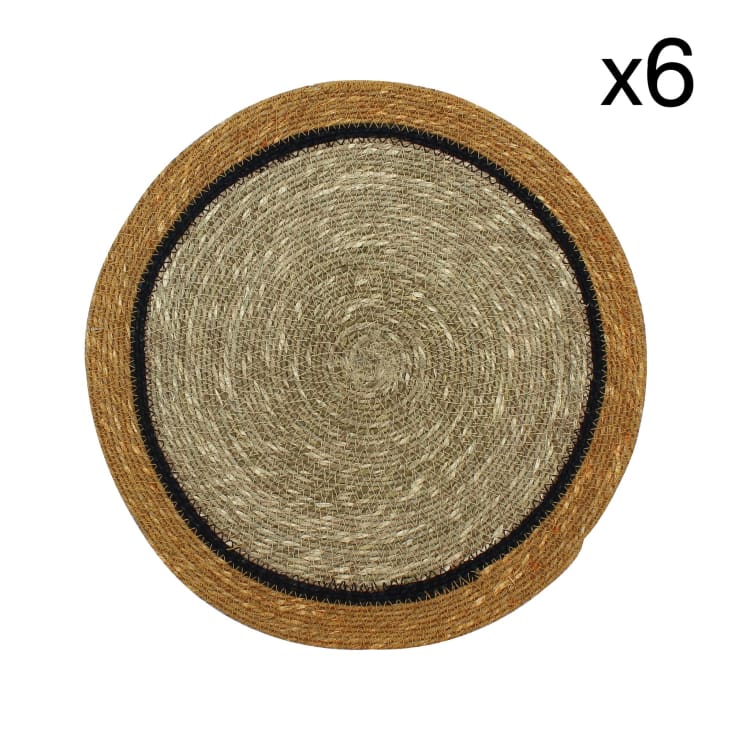 Lot de 6 sets de table en jonc de mer naturel et jaune d38cm Iris ...