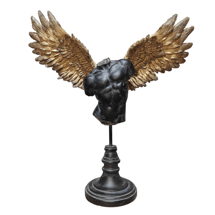 Statue homme ailé noir et doré 44.5x13.5x47.5cm | Maisons du Monde