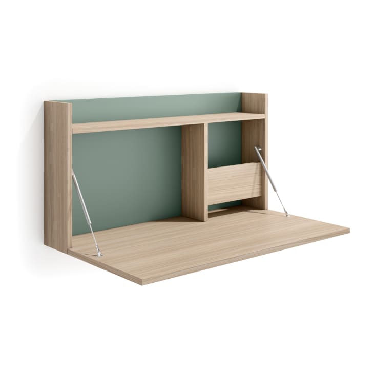 Escritorio de pared de melamina nogal claro y verde 25x90x35 cm Turín ...