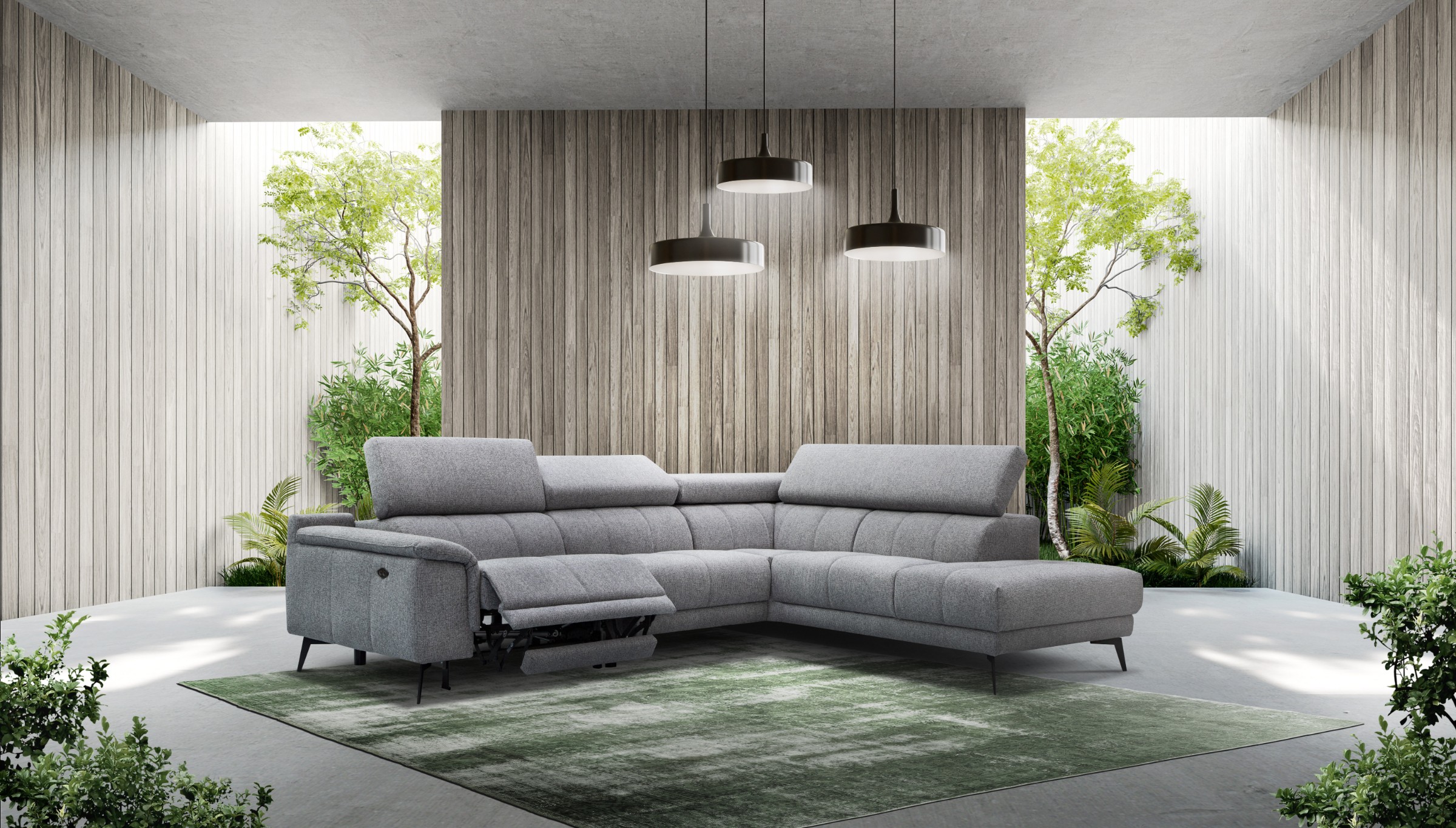 Canapé d'angle droit 5 places relax électrique tissu gris | Mon Beau Canapé