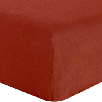 Drap housse lin lavé rouge 180x200 cm | Maisons du Monde