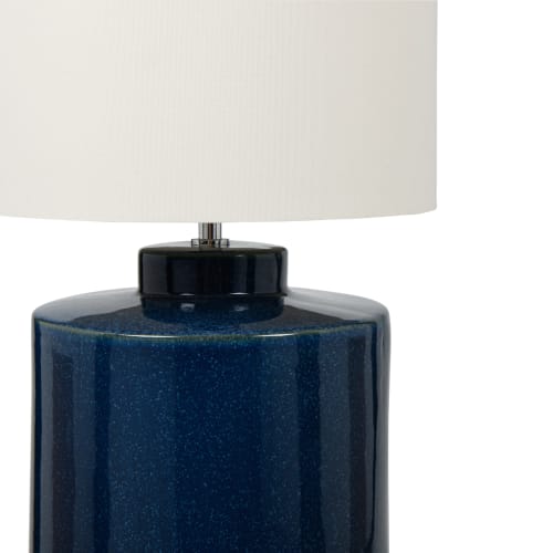 Lámpara de cerámica azul noche y pantalla blanco roto Alt. 135 cm Tuno ...