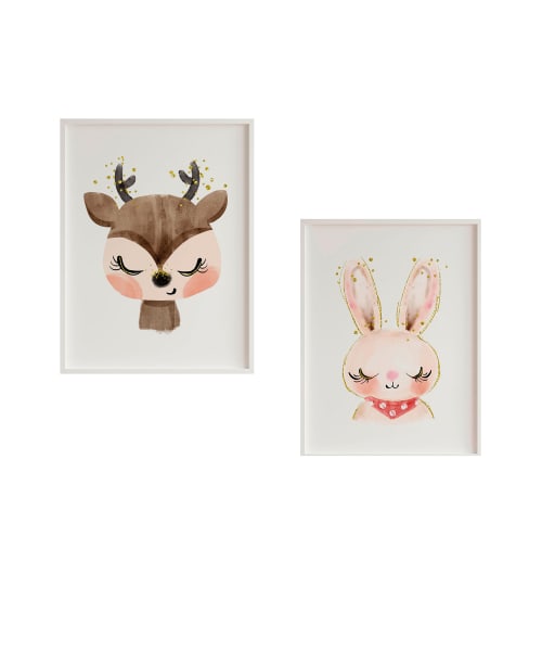 Pack encadré bois blanc impression le lapin et le cerf 43X33 cm ...
