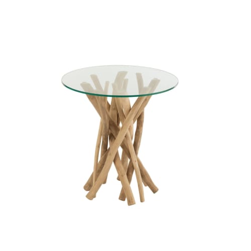 Bout de canapé rond en teck et verre D50 Cham | Maisons du Monde
