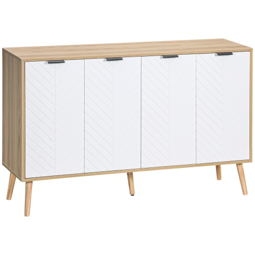 Buffet design scandinave 4 portes motif chevrons 2 étagères blanc bois ...