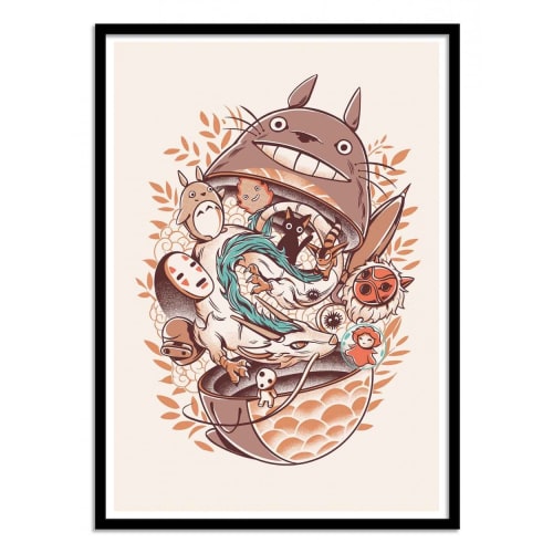 GHIBLI'S MATRYOSHKA - Affiche d'art avec Cadre bois noir - 30 x 40 cm ...