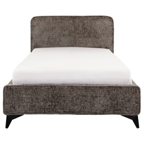 Lit double en tissu chenille, gris, 90 x 190 cm Leverda | Maisons du Monde