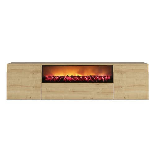 Meuble TV avec cheminée LED 180cm aspect bois Pyro | Maisons du Monde