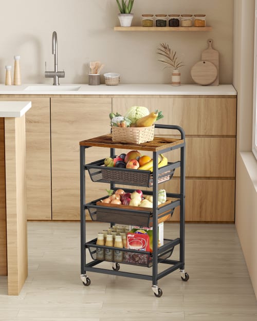 Carrito de almacenaje de 4 niveles con ruedas de color marrón y negro ...