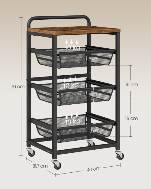 Carrito de almacenaje de 4 niveles con ruedas de color marrón y negro ...