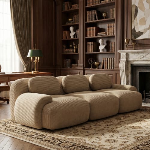 Sofá modular de 3 plazas en pana beige | Maisons du Monde